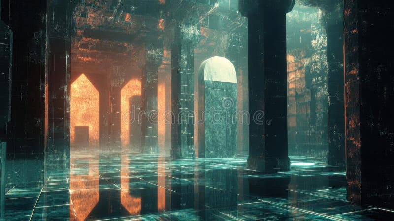 Digital Temple, Cyberpunk Architecture Stock Illustration ...