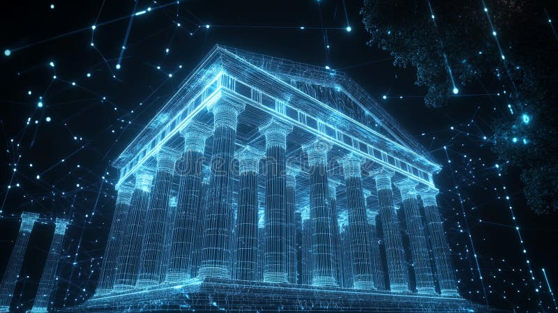 Digital Temple Network Architecture Columns Structure Data Futuristic ...