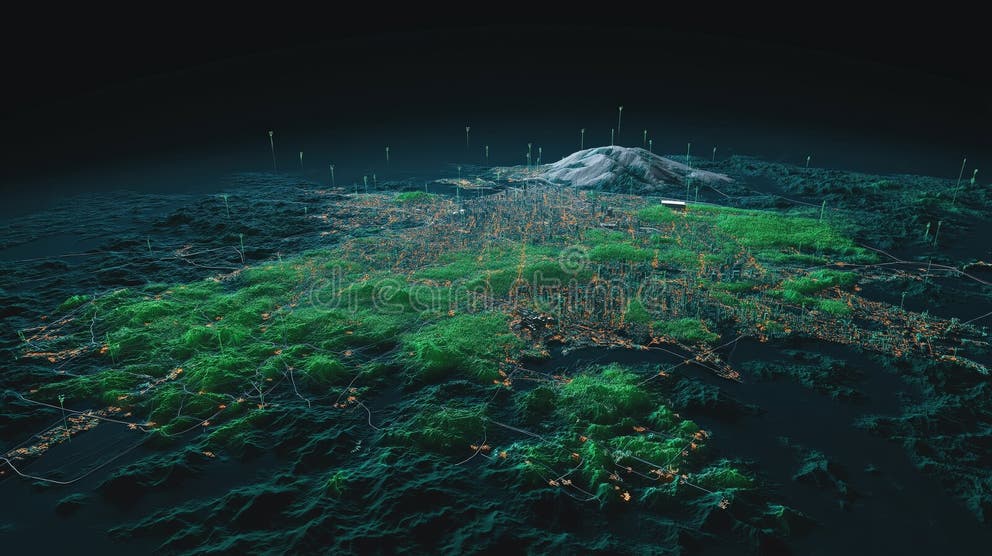 Digital Terrain City Network Map Generative AI Stock Illustration ...