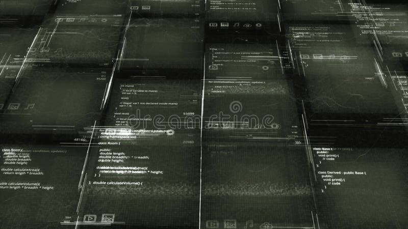 Digital Text Flying in Rows of Dark Green Blurred Cells. Animation ...