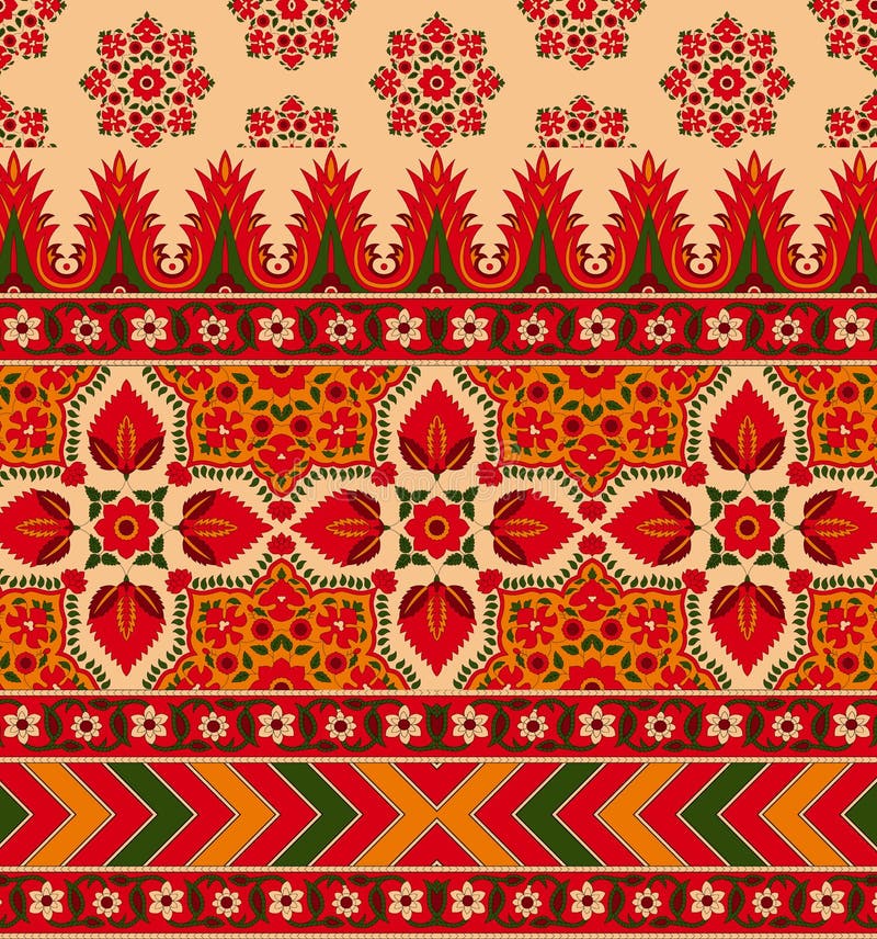 Digital Textile Design with Beautiful Bunch and Geometric Border ...