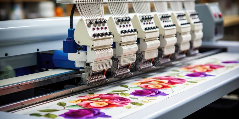 Digital Textile Industry, Automatic Embroidery Machine in a Factory ...