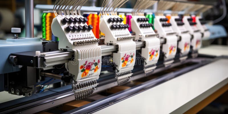 Digital Textile Industry, Automatic Embroidery Machine in a Factory ...
