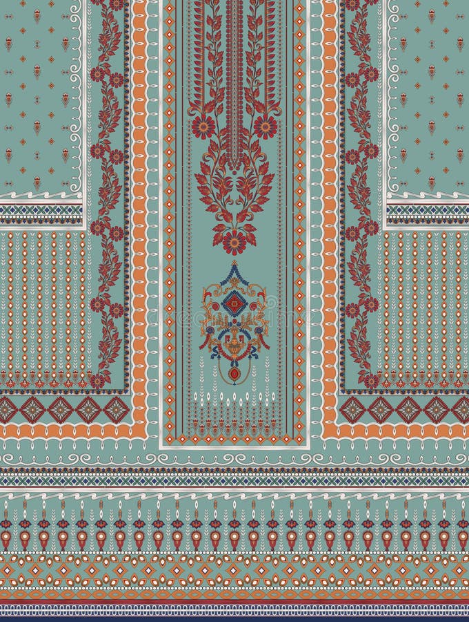 Digital Textile Mughal and Ornamental Pattern and Seamless Mughal Flower. Stock Illustration ...