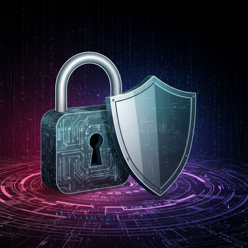 A Digital-themed Illustration Featuring a Metallic Padlock with a ...