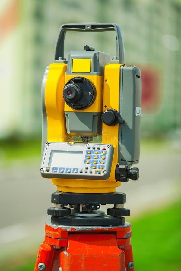 Theodolite on Construction Place Close Up Stock Image - Image of ...