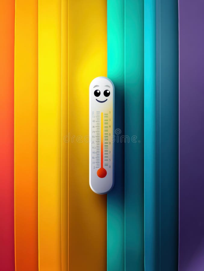 Digital Thermometer Displays Cheerful Expression on Vibrant Gradient ...