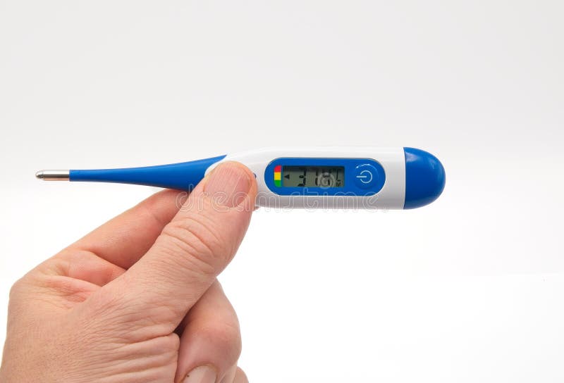 Digital thermometer stock image. Image of isolated, hand - 365000783
