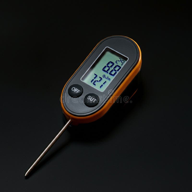A Digital Thermometer with an Orange and Black Casing is Displayed ...