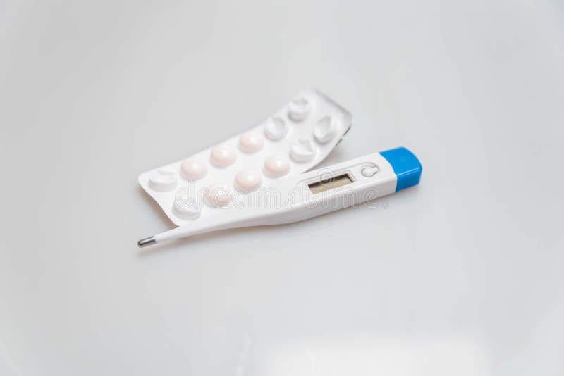 Digital Thermometer and Pills Stock Photo - Image of home, medical ...