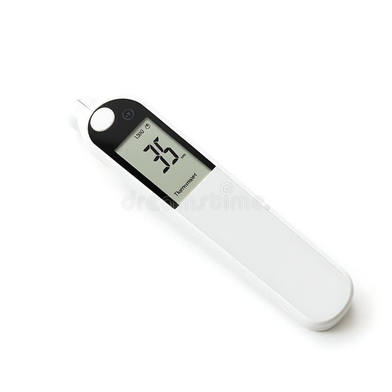 A Digital Thermometer with a Slim, Sleek Design Lying Flat on White ...