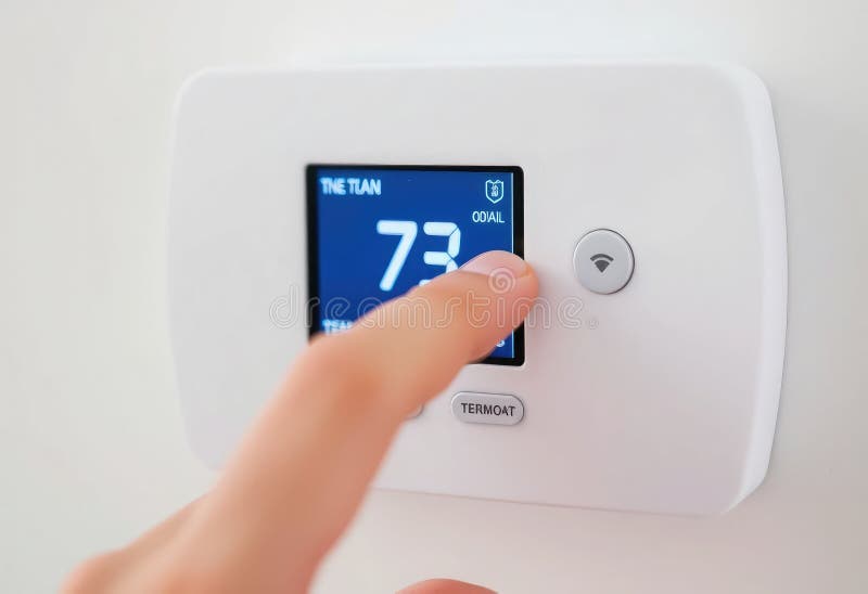 Digital Thermostat Display, White Wall Mounted Device, Finger Stock ...