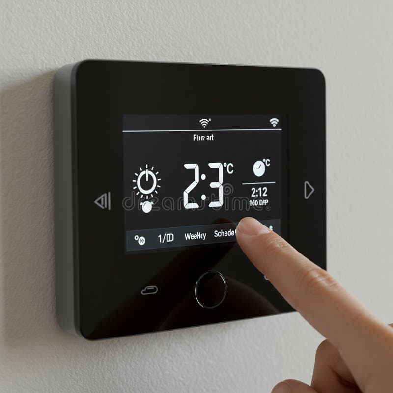 A Digital Thermostat is Mounted on a Wall, Displaying a Temperature of ...