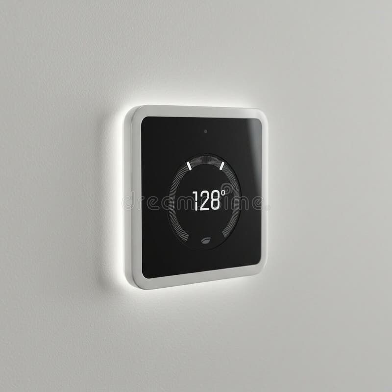 A Digital Thermostat with a Sleek Black Square Display is Mounted on a ...