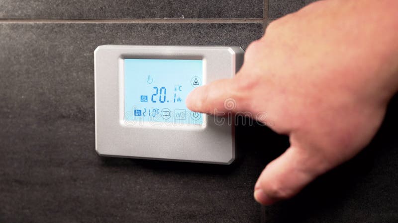 Digital Thermostat with LCD Display Being Turned Off Stock Footage ...