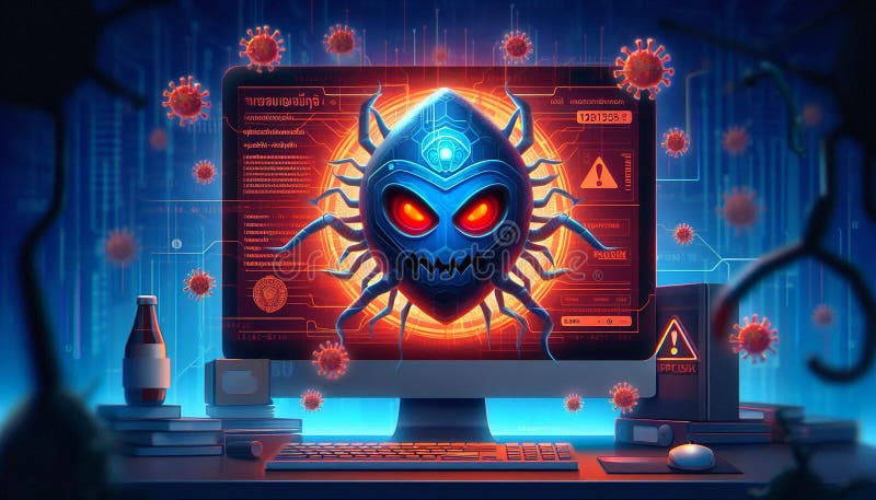 Digital Threat of Computer Malware and Trojan Attack Stock Illustration ...