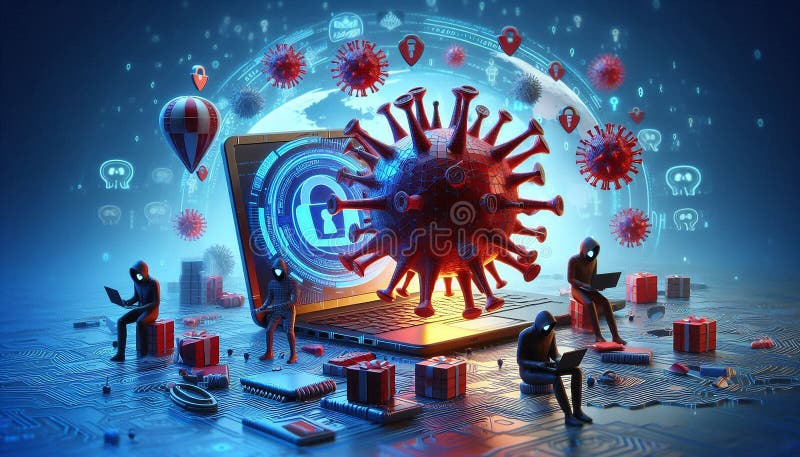 Digital Threats and Cybersecurity Concept Art Stock Illustration ...
