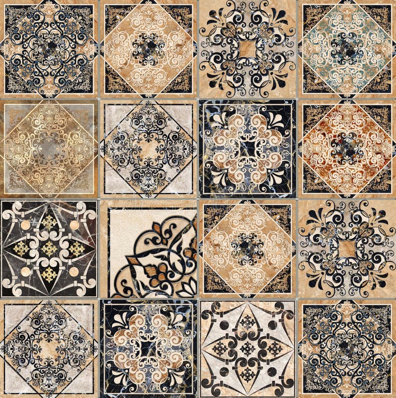 Digital Tiles Design. Abstract Damask Patchwork Seamless Pattern ...
