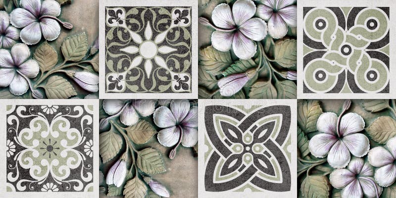 Digital Tiles Design. Colorful Ceramic Wall Tiles Decoration. Abstract Damask Patchwork Pattern ...