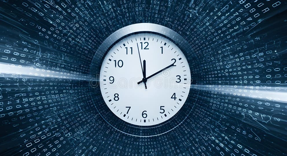 Digital Time Warp: Clock in a Stream of Binary Data Flow Stock ...
