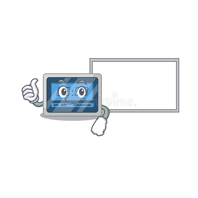 Digital Timer Cartoon Design with Thumbs Up Finger Bring a White Board ...