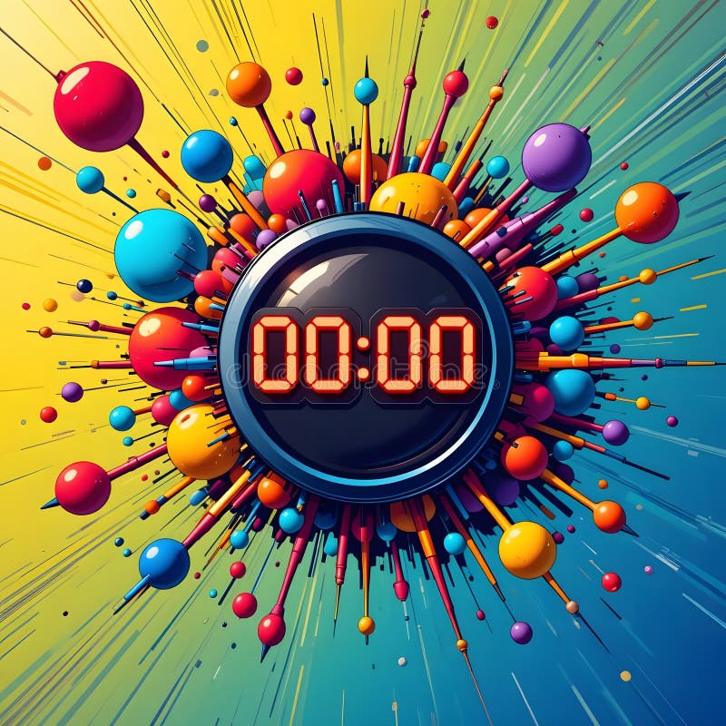Colorful Explosion Surrounding Digital Timer at 00:00: a Dynamic and ...