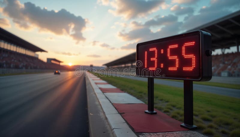 Digital Timer at Sunset on a Racing Track Stock Illustration ...