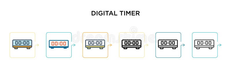 Digital Timer Vector Icon in 6 Different Modern Styles. Black, Two ...
