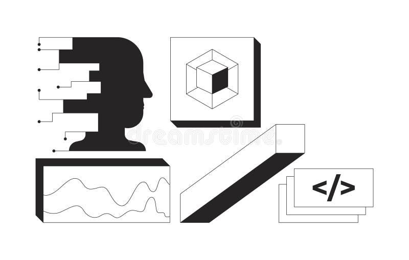 Digital Tools and Artificial Intelligence 2D Line Objects Set Stock ...