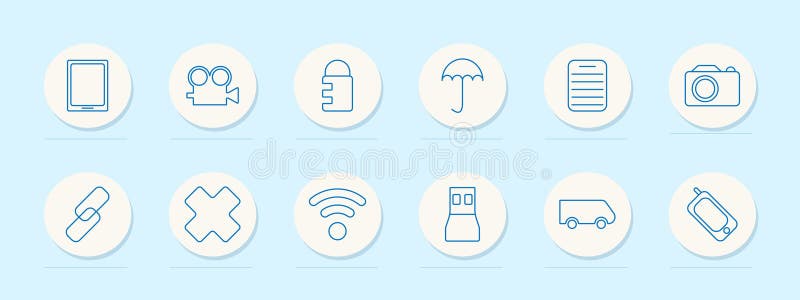 Digital Tools and Connectivity Set Icon. Tablet, Camera, Link, and Wifi ...