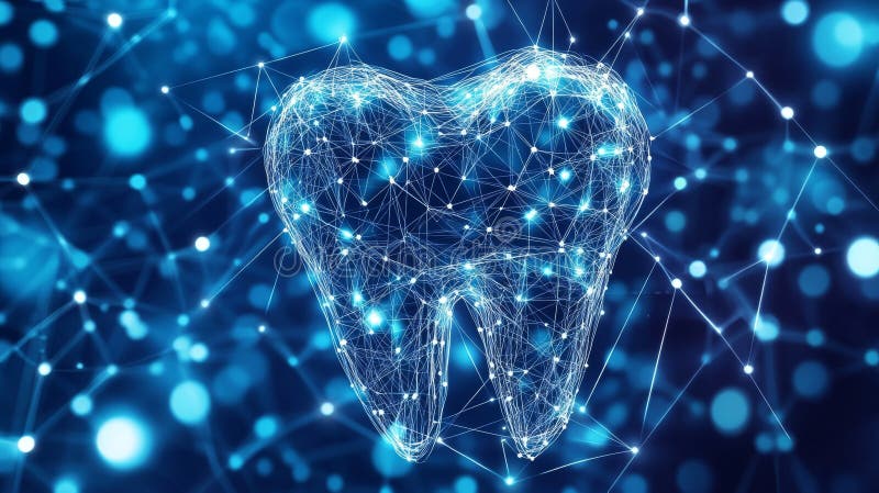Digital Tooth. Abstract Illustration of Tooth with Lines, Dots ...