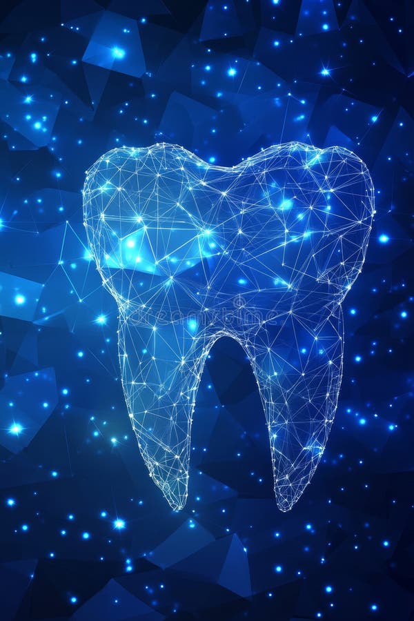 Digital Tooth on Blue Technology Background Abstract. Single Tooth with ...