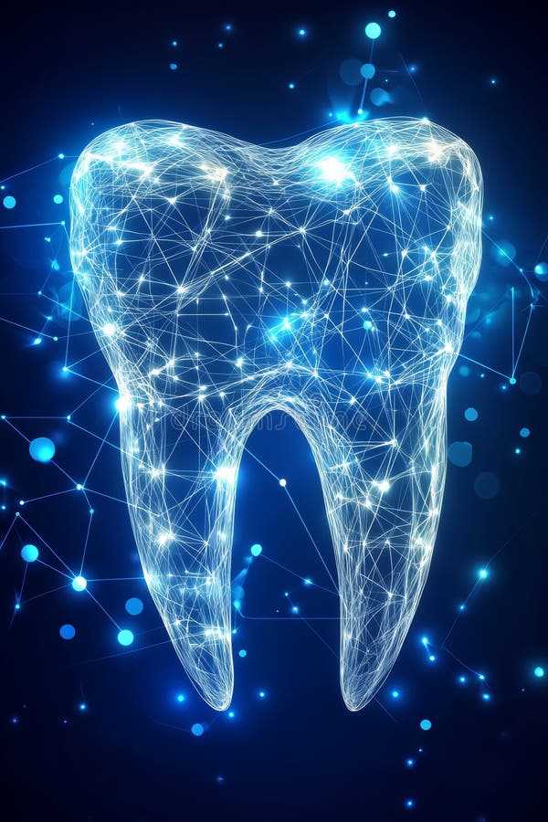 Digital Tooth on Blue Technology Background. Abstract Tooth in Lines ...