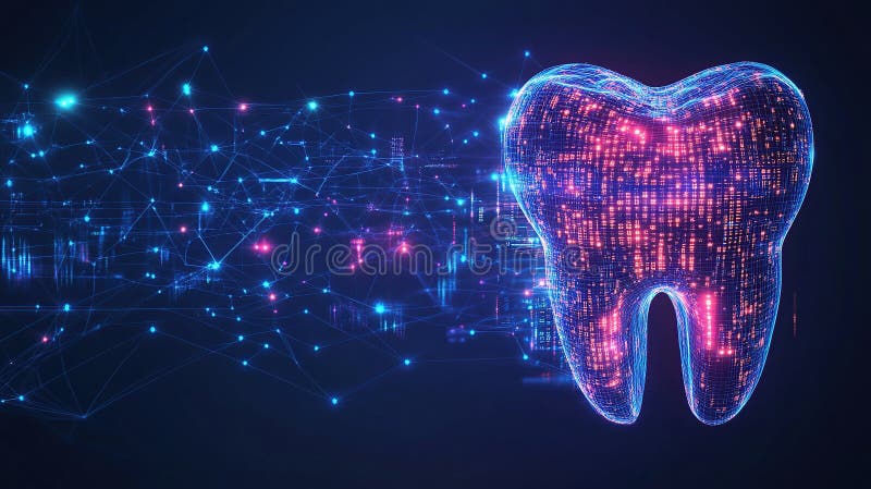 Digital Tooth with Glowing Network Data Stock Illustration ...