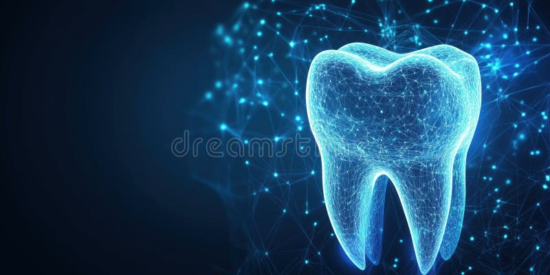 Digital Tooth Model with Glowing Wireframe Design and Network ...
