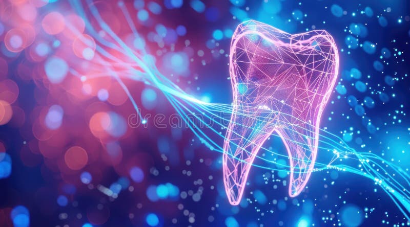 Digital Tooth in a Neon Glowing Light Stock Illustration - Illustration ...