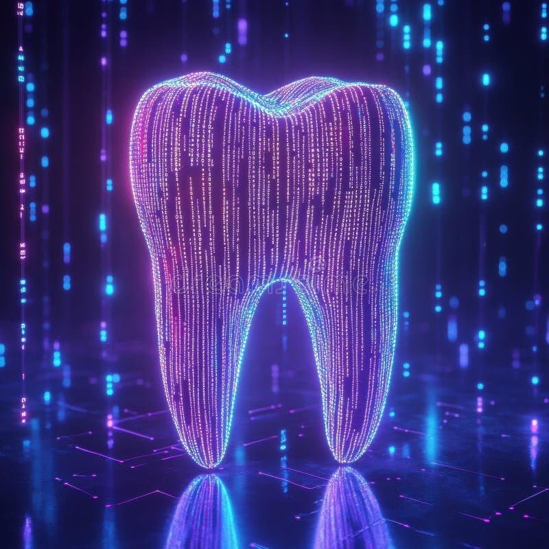 Digital Tooth Shining with Binary Code in Futuristic Environment Stock ...