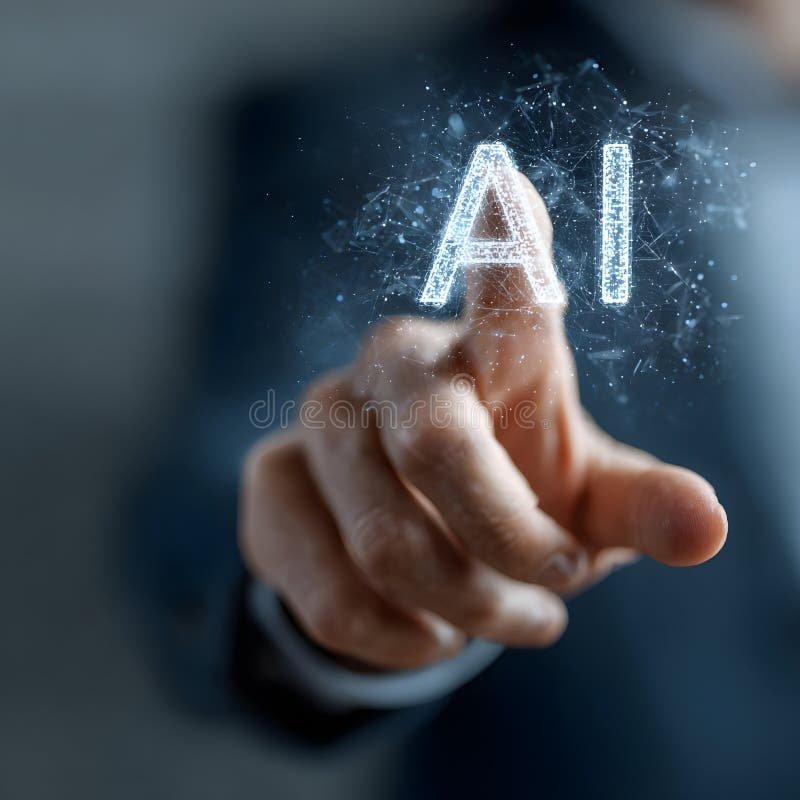 A Digital Touch Activates the Glowing Artificial Intelligence Symbol ...