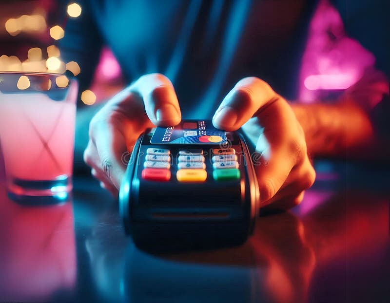 Digital Touchless Payment in a Bar with Neon Lighting Atmosphere Stock ...