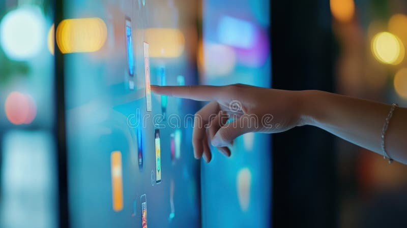 Digital Touchscreen Display with Hand Stock Illustration - Illustration ...