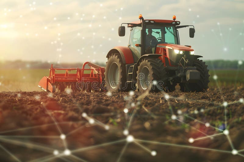 Digital Tractor Plowing Field with Network Connections and Big Data ...
