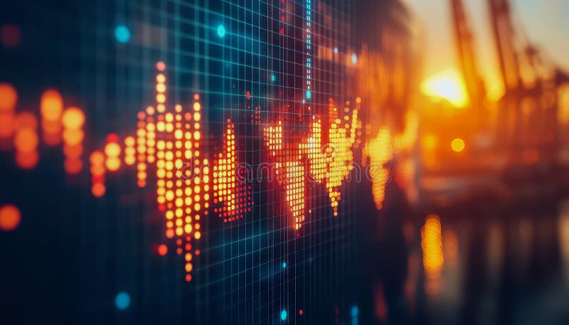 Digital Trade Interface with Data Streams, Maps, and a Port Scene ...