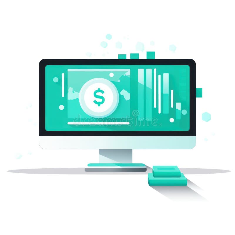 Digital Trading Computer Icon on Turquoise Background AI Generated ...