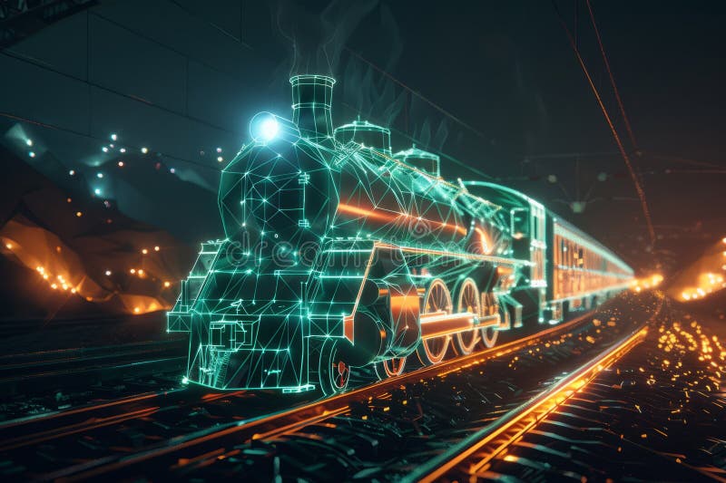 Digital Train of Glowing 3d Triangular Polygons Stock Image - Image of ...