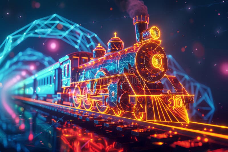 Digital Train of Glowing 3d Triangular Polygons Stock Image - Image of ...