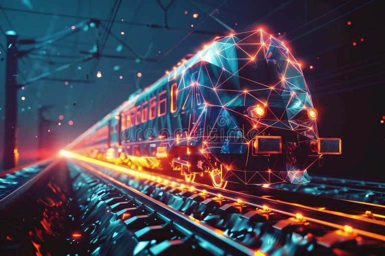 Digital Train of Glowing 3d Triangular Polygons Stock Photo - Image of ...