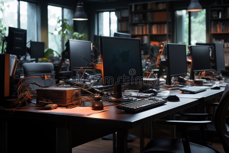 Digital Tranquility an Unoccupied Office Showcasing State of the Art ...