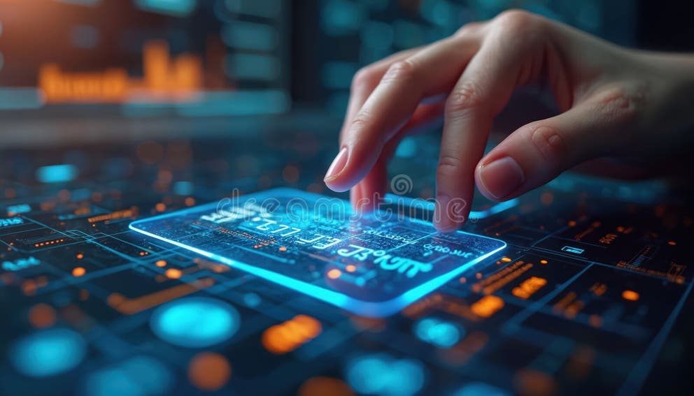 Digital Transaction Interface with Glowing Credit Card, Secure Online Payment Processing ...