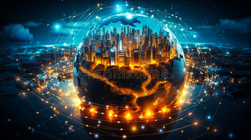 Digital Transformation Across Continents 3D Globe with Digital Nodes ...