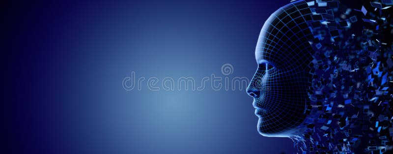 Digital Transformation: AI Artificial Intelligence in Human Face Head ...